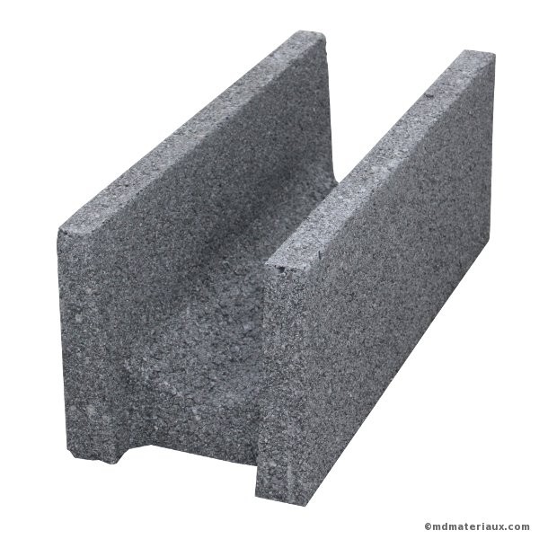 Bloc béton en U chainage horizontal 20x20x50 NF - mdmateriaux.com